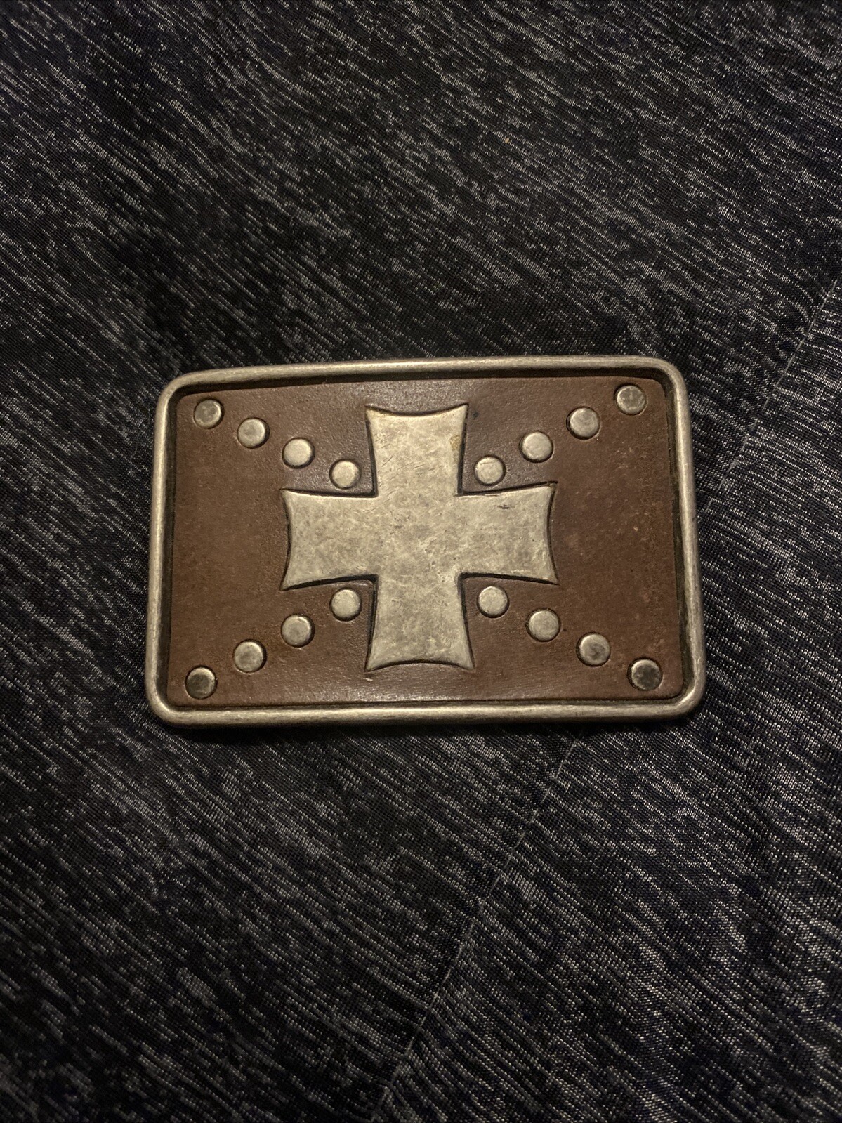 Vintage Cross Belt Buckle With Brown Leather - Gem