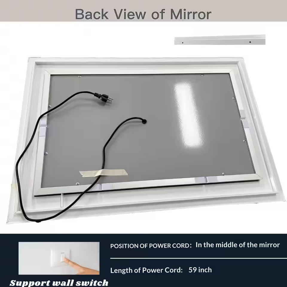 24 In. W X 36 In. H Rectangular Framed LED Anti-Fog Wall Bathroom ...