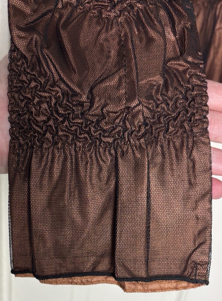 Coldwater Creek Bronze Mesh Overlay Metallic Crinkle Blouse Button Down ...