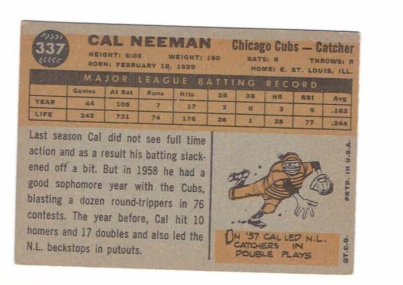 1960 Topps #337 CAL NEEMAN Chicago Cubs Autographed Baseball Card | eBay
