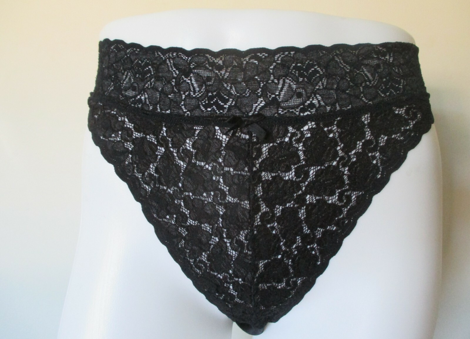 VINTAGE SEARS NYLON BLACK PANTIES HI CUT SHEER FULL LACE FRONT LARGE ...