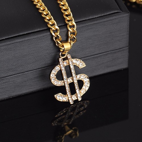 18K Gold Plated Dollar Sign Necklace Gangster Pimp Men's Fashion ...