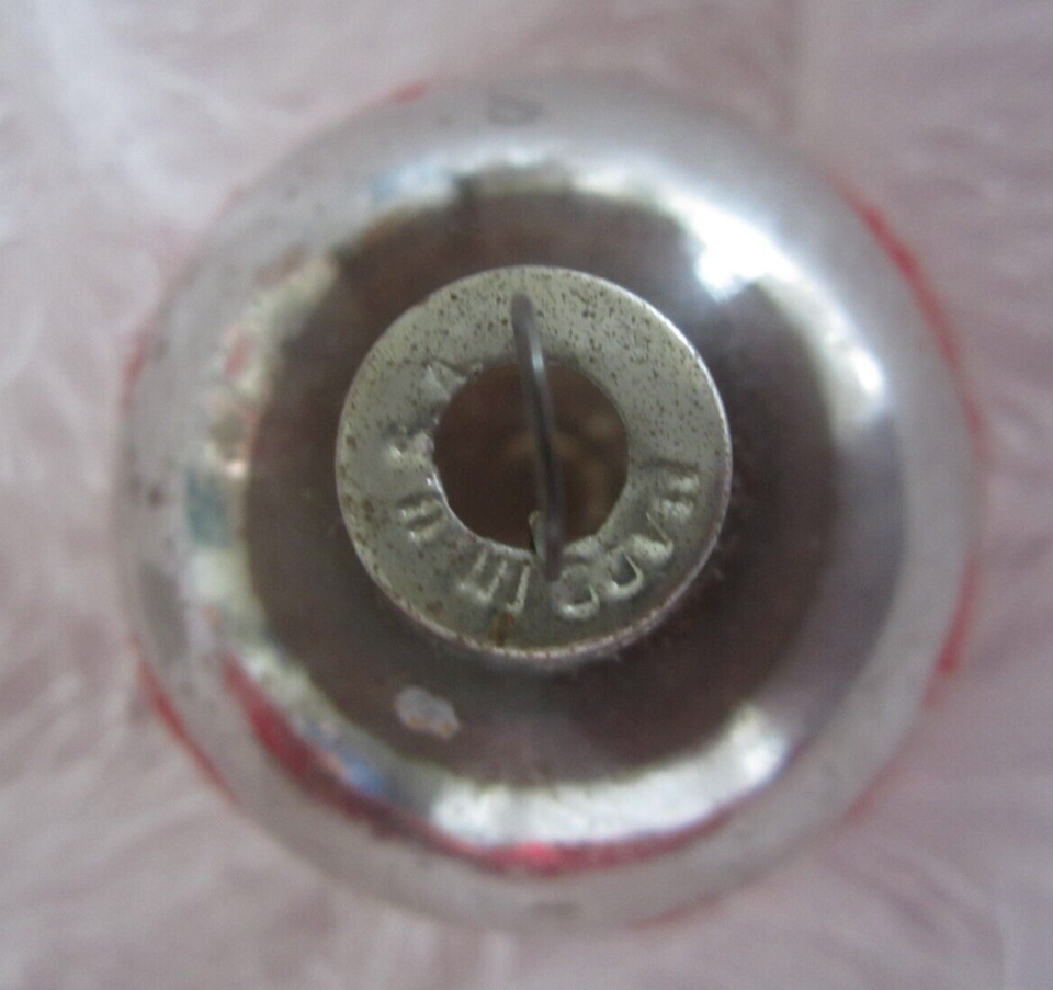 Vintage SILVER with Red Candy Cane GLASS ROUND BALL 1.5" ORNAMENT ...