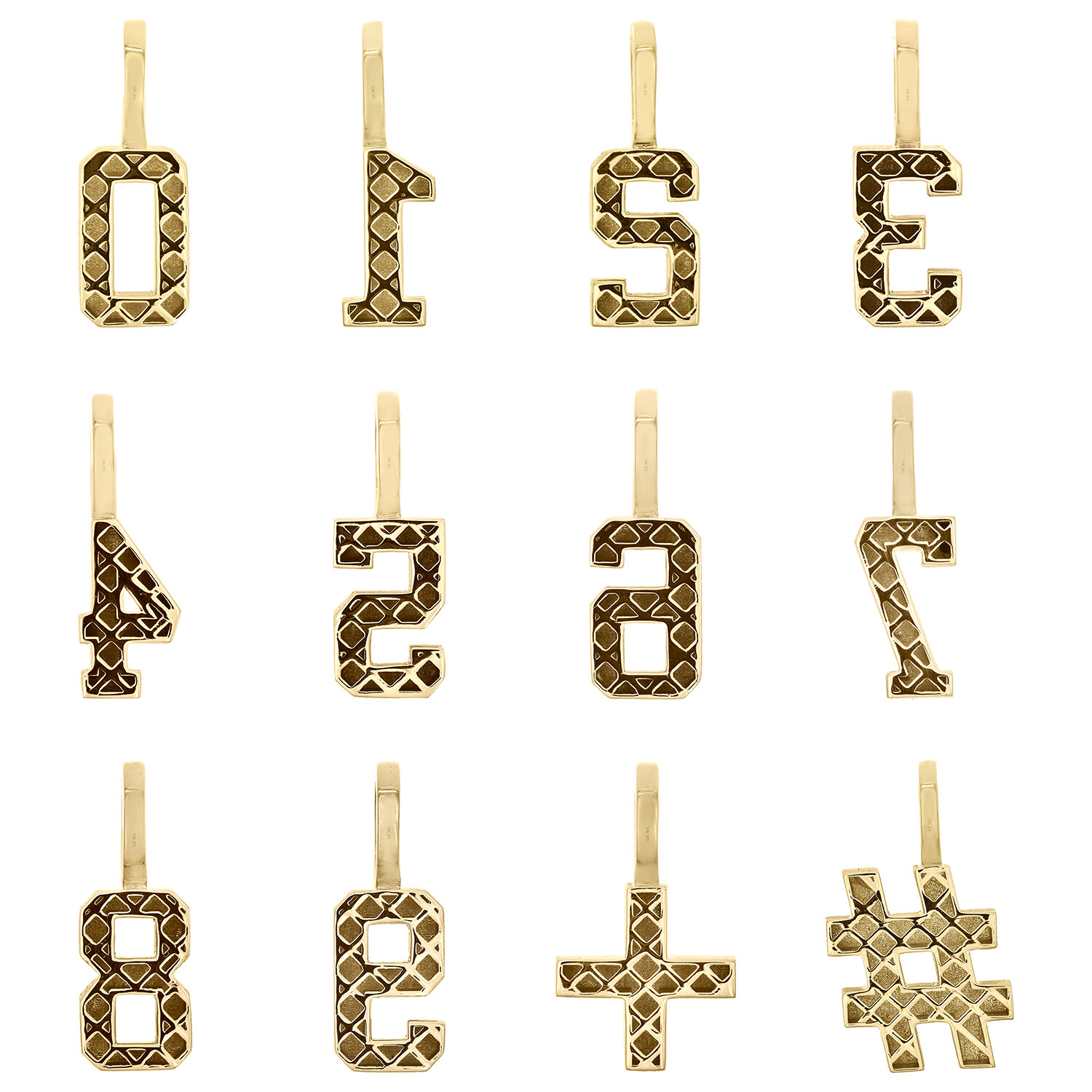 10K Yellow Gold Mini Number # Pendant Block Font Charm Hashtag Plus ...