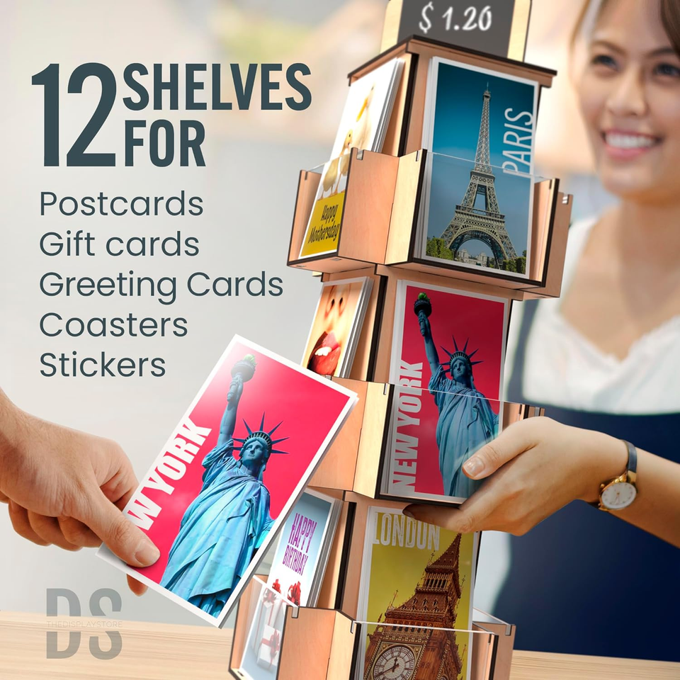 Natural 3 Tier Wooden Rotating Greeting Card Retail Display Stand | eBay