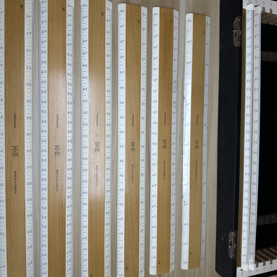 Keuffel & Esser Paragon Engineer Drafting Scale Ruler Set of 8 Vintage ...