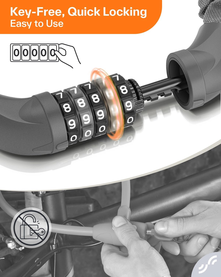 Bike Lock: 5 Digit Combination High Security anti Theft Bike Chain Lock ...