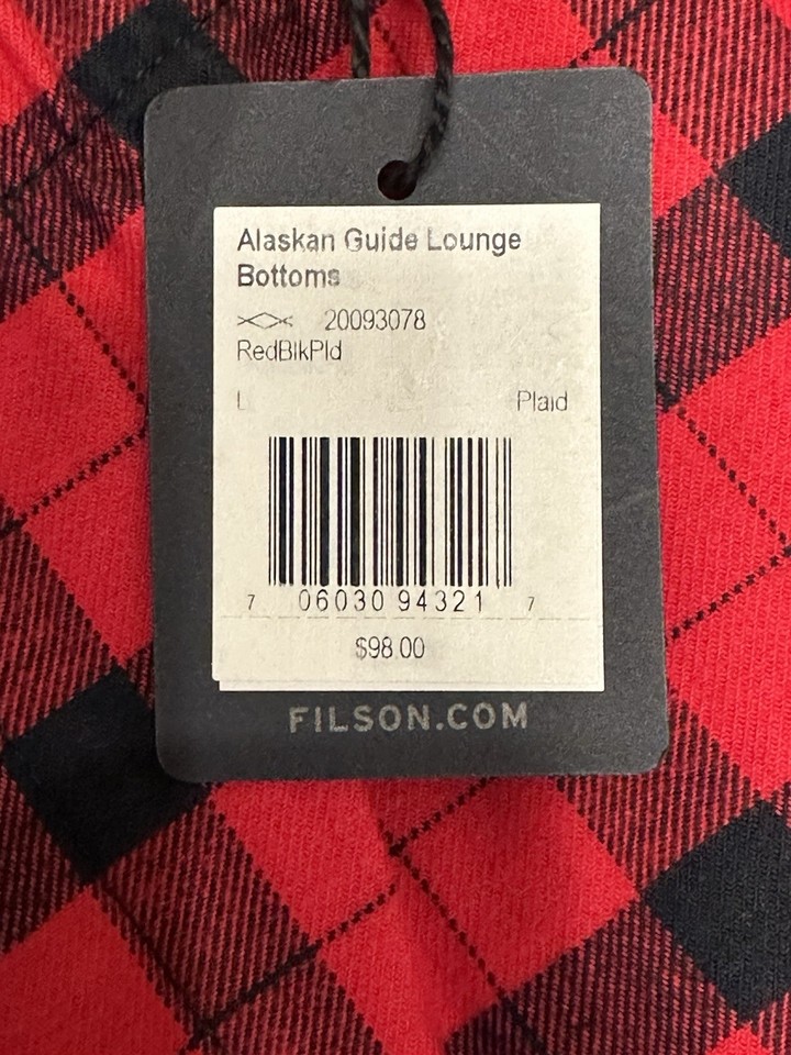FILSON ALASKAN GUIDE LOUNGE BOTTOMS 20093078 XL RED BLACK PLAID NEW OLD ...