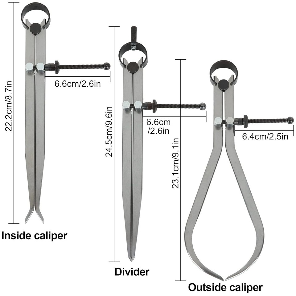 3 Pcs Spring Caliper/Divider Set 8 inches Inside Spring Outside Divider ...
