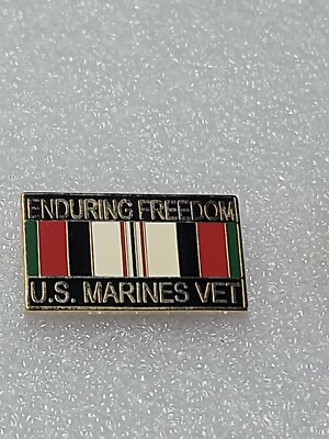 Enduring Freedom US Marine Vet Lapel Hat Ribbon Pin Veteran Dual Prong ...