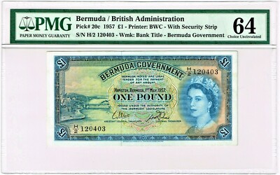 Bermuda: Bermuda Government 1 Pound 1.5.1957 Pick 20c PMG Choice ...
