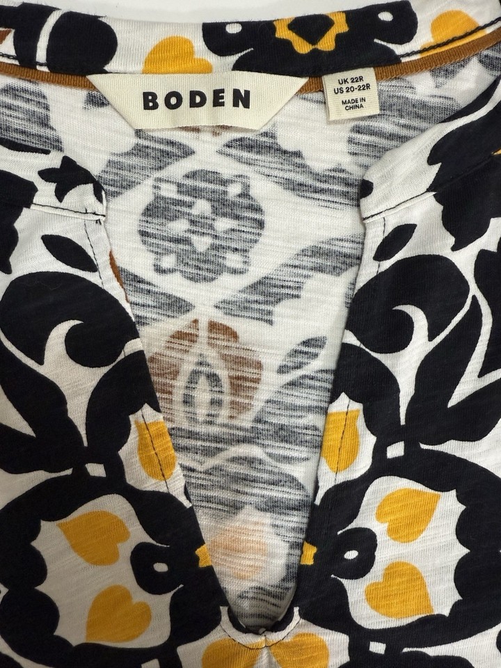 Boden Easy Notch Neck Short Sleeves Jersey Dress Black & Opulent Pome ...