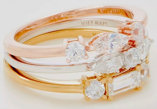 QVC Diamonique Set of 3 Tri-Color Stackable Rings Sterling Silver Ring ...