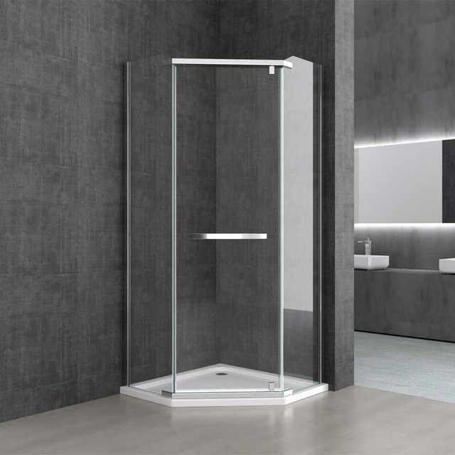 Pentagonal Frameless Shower Enclosure Cubicle 6mm Glass Screen 1000mm ...