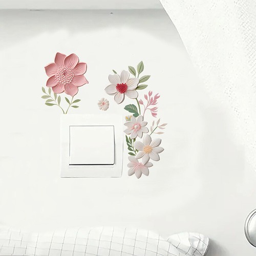 Beautiful Flowers Switch Wall Sticker PVC Removable Waterproof Sticker ...
