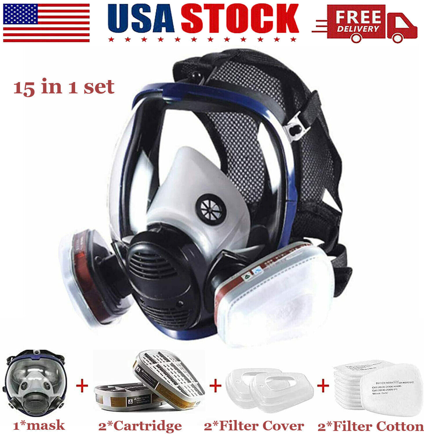 Respirator Gas Mask 15 in 1 Full Face Spraying Painting Mask For 6800 ...
