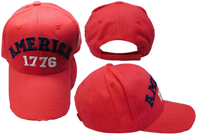 America 1776 Red Distressed Cotton Adjustable Embroidered Baseball Cap ...