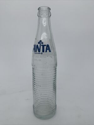 Vintage FANTA Coca Cola Co 10 oz Clear Ribbed Glass Soda Bottle White ...