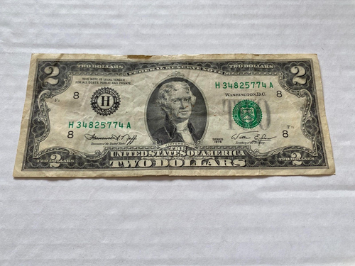 USA Real Money $2 paper money TWO DOLLARS Serial number H 34825774 A ...