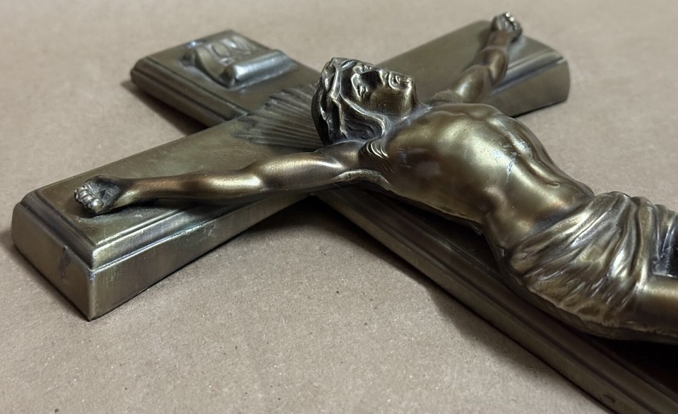 Vintage Metal INRI Decorative Cross Religious Large Wall Jesus Crucifix ...