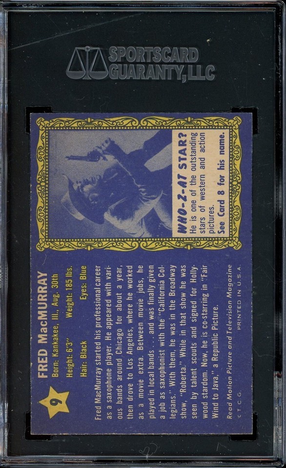 1953 Topps Who-Z-At Star #9 Fred Macmurray SGC 7 | eBay