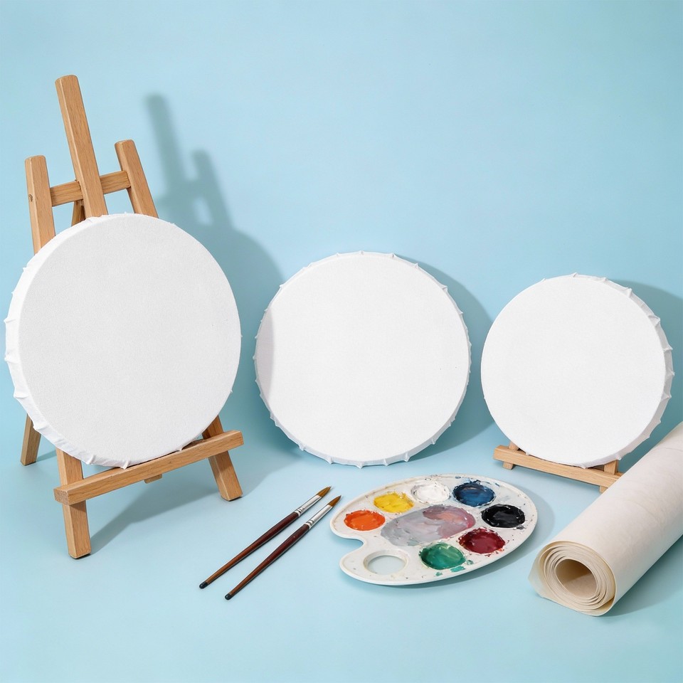 3 Pcs Round Canvas, 12''x12'' Cotton Blank Canvas, White | eBay UK