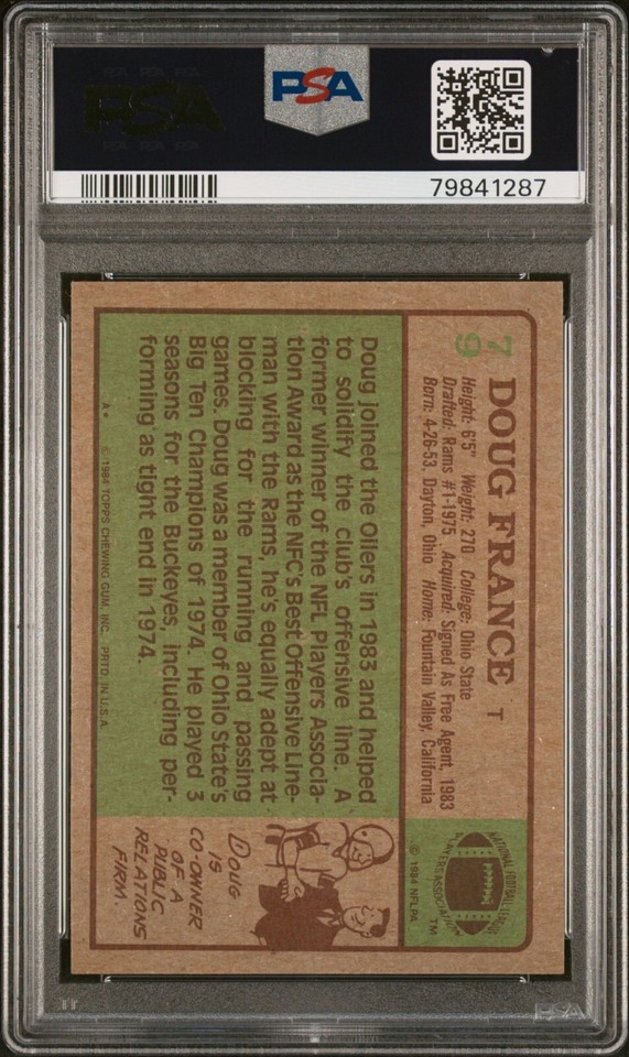 1984 TOPPS #79 DOUG FRANCE PSA 8 NM-MINT HOUSTON OILERS LOS ANGELES ...