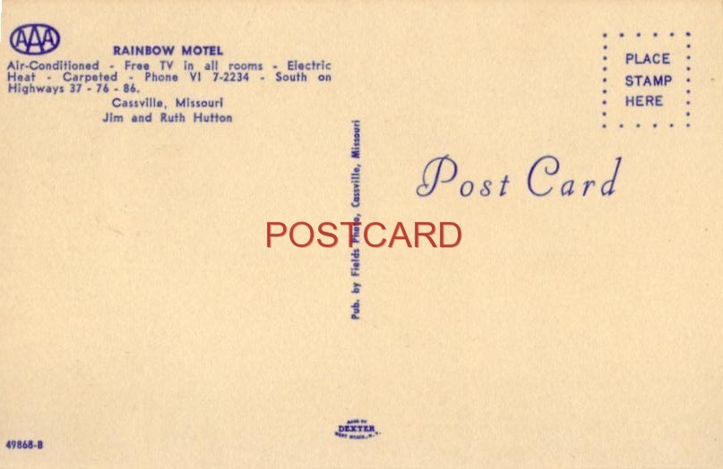 three views of RAINBOW MOTEL Jim and Ruth Hutton CASSVILLE, MISSOURI | eBay