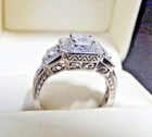 Jared Princess Cut Diamond 3 Stone Halo 14k White Gold Engagement Ring ...