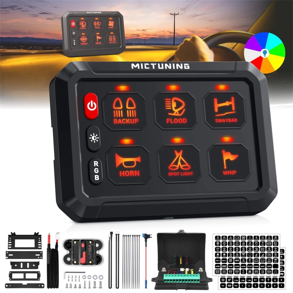 6 Gang RGB On/Off Switch Panel Toggle LED Light Circuit Relay System ...