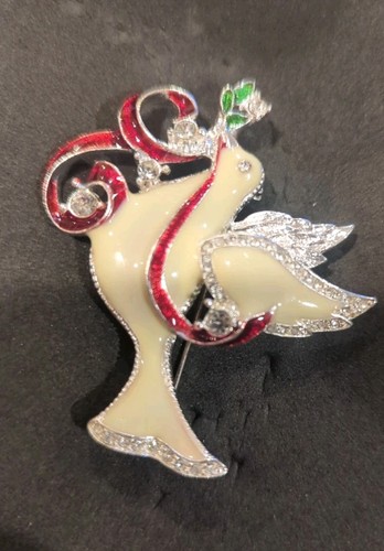 Colorful Ivory Enamel Crystal Christmas Dove Pin Brooch | eBay