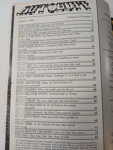 Autobuff Magazine USA January 1985 66 Ford Fairlane GT, 68 Chevelle ...