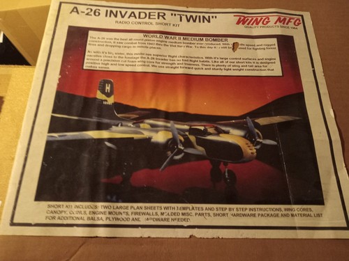 Vintage NIB Wing Mfg. A-26 Invader Twin RC Airplane Unassembled Short ...