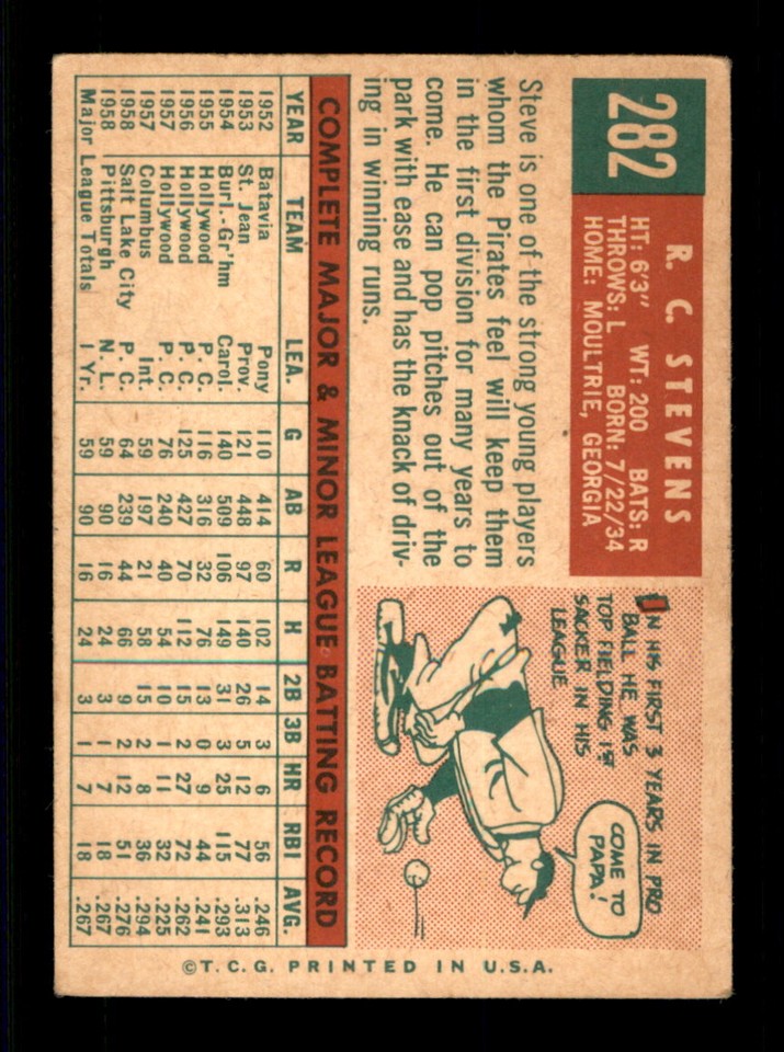 1959 Topps #282a R.C. Stevens White Back | eBay