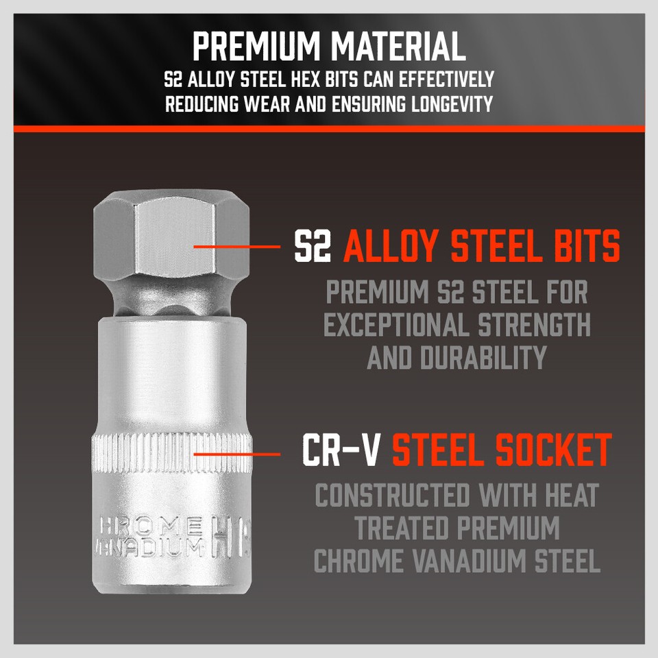 36PC Hex Bit Socket Set Allen Head High Torque Strengthened SAE Metric ...