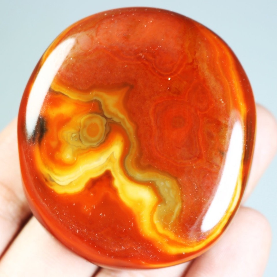 Natural Red Stripe Agate Quartz Crystal Palm Stone Healing Mineral ...