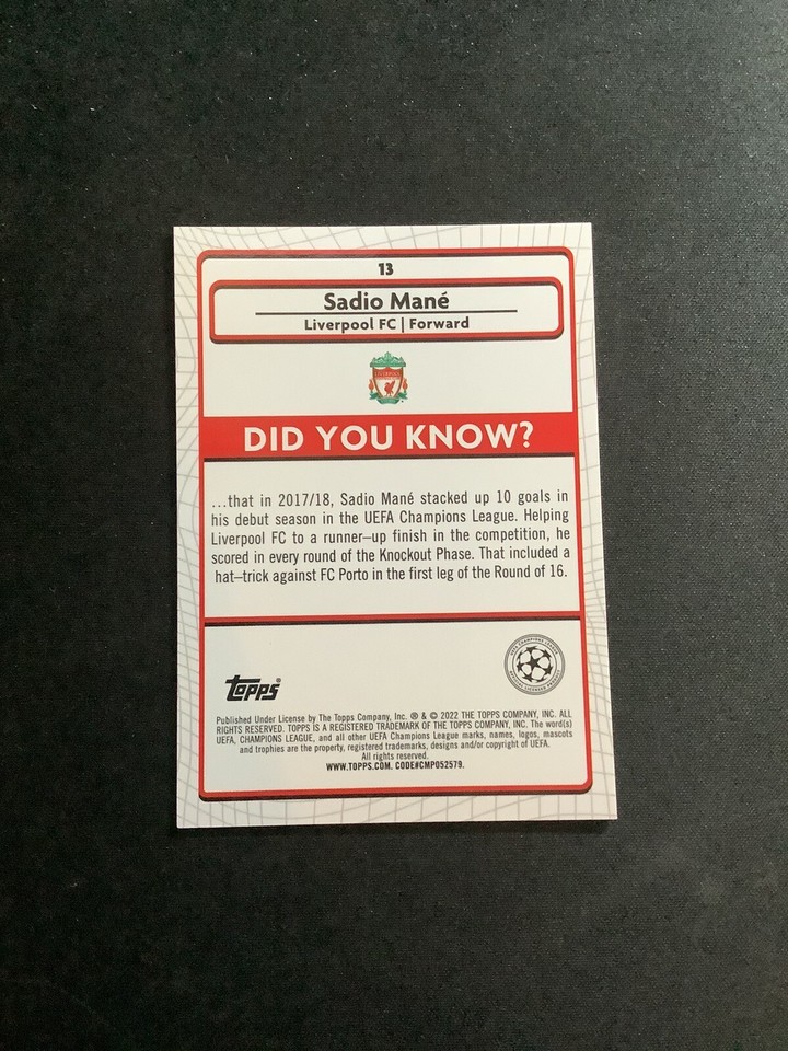 2021 Topps Merlin Sadio Mane #13 Aqua Prism Refractor Liverpool FC | eBay