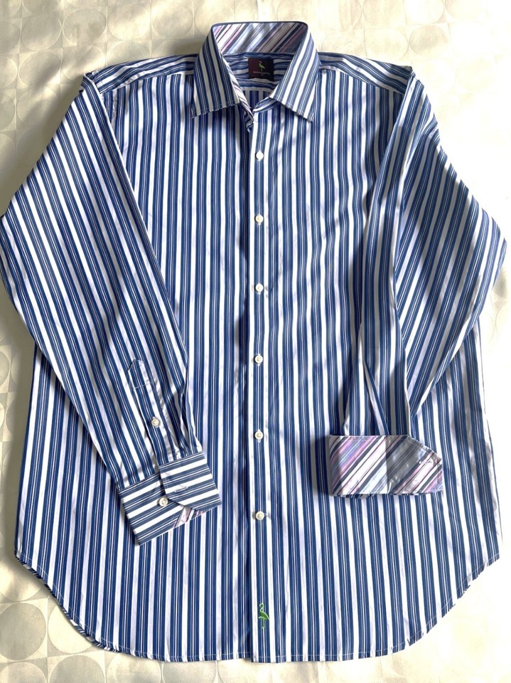 Tailorbyrd Collection Blue Stripes Cotton Dress Shirt Flip Cuff Long ...