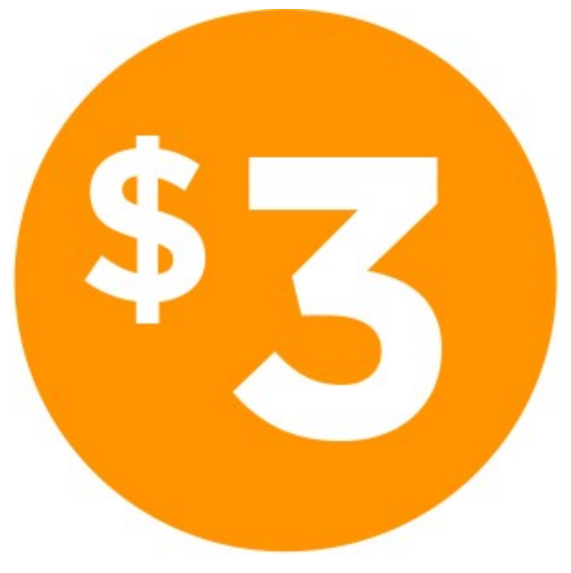 Three Dollar $3 Icon Price Labels 1000 each per roll size 1" Round Oval ...