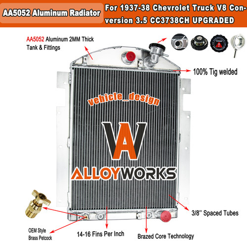 3Core Radiator For 1937~38 Chevrolet Truck V8 Conversion 3.5 CC3738CH ...