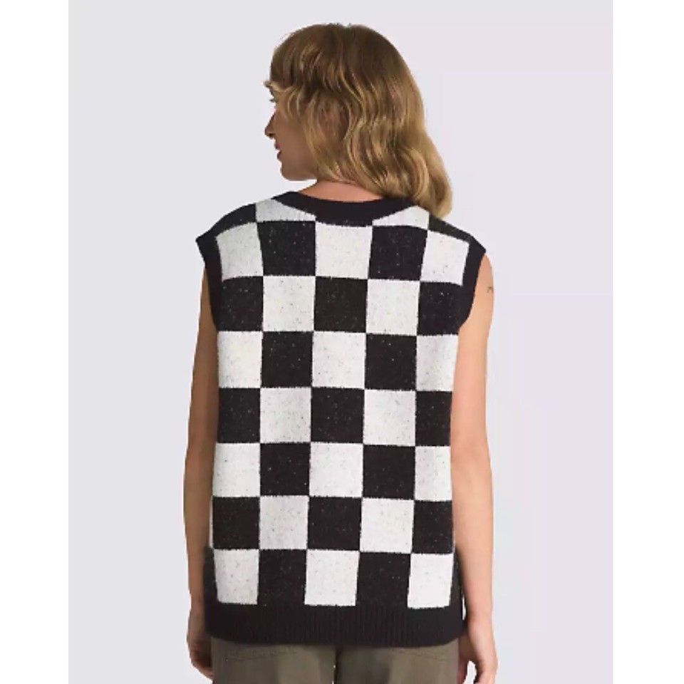 NWT VANS COURTYARD CHECKER SWEATER VESTLoose Classic BLACK WHITE Womens ...