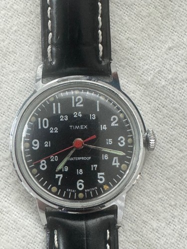 Vintage Timex Military Style Mechanical Wind Up Watch 24 HR Dial 30mm ...