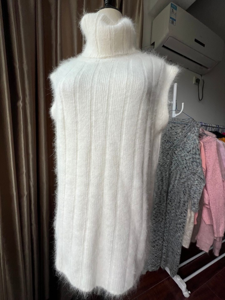 Angora Wool Sweater Blended Jumper Fuzzy Soft Turtleneck Side Slit ...