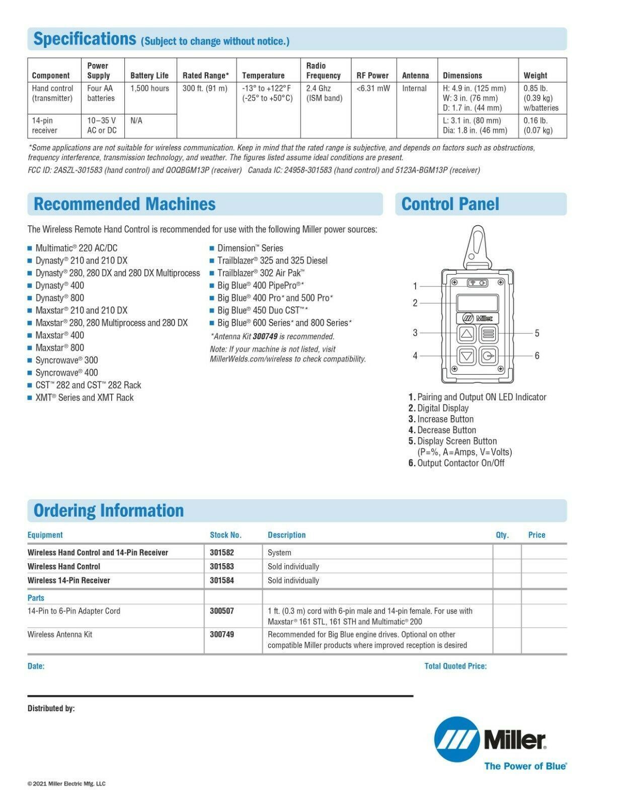 Miller Wireless TIG Hand Amperage Control 301582 | eBay