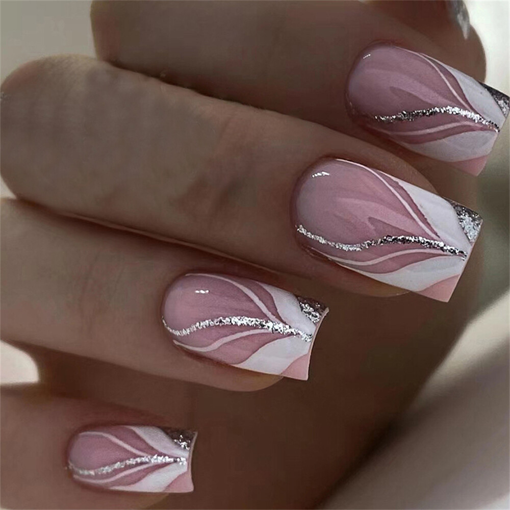 Simple Pink Nail Designs Short Wearable Nail Pink White Contrast Color