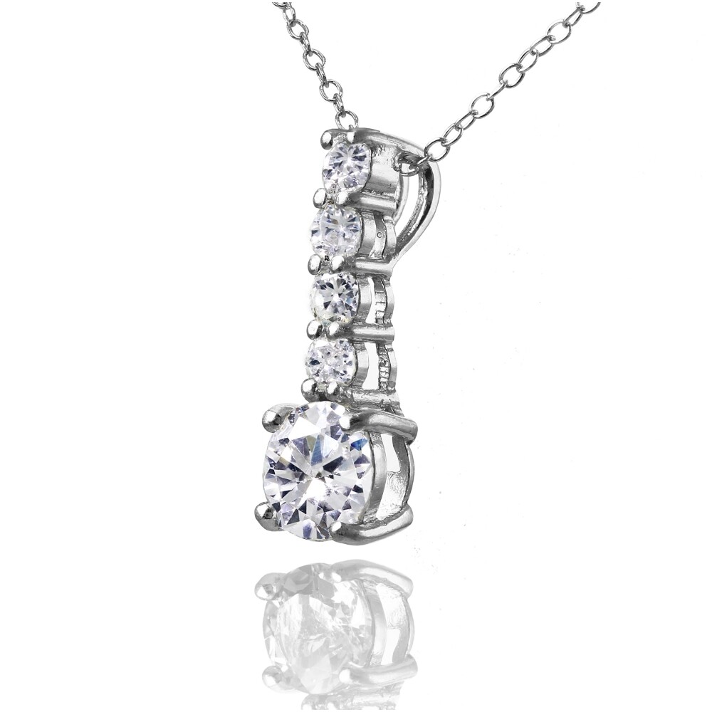 Sterling Silver Cubic Zirconia 5-Stone Round Drop Necklace | eBay
