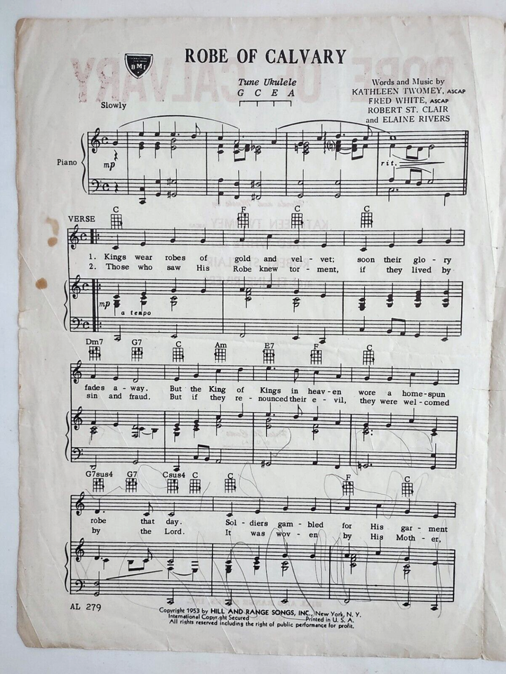 1953 ROBE OF CALVARY Sheet Music Fred White, Kathleen Twomey, Robert St Clair | eBay