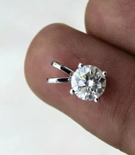 Round Lab Created Diamond Solitaire Pendant 14K White Gold Finish Free ...
