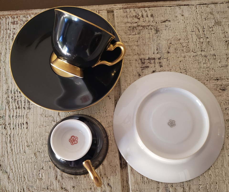 Okura OAC Japan Josephine Sake Demitasse 2 Cups & Saucers sets Footed ...