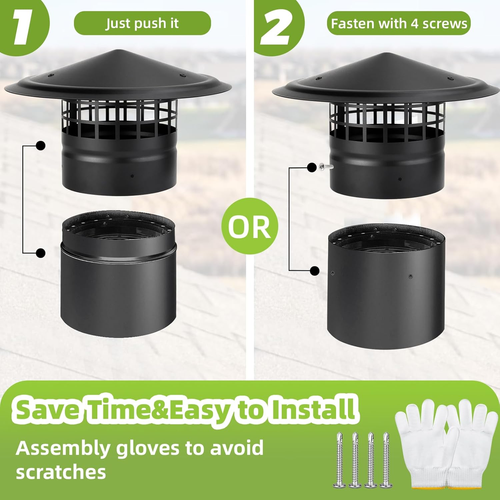 6 Inch round Chimney Cap,Cone Top Chimney Cap with Screen,Roof Rain ...